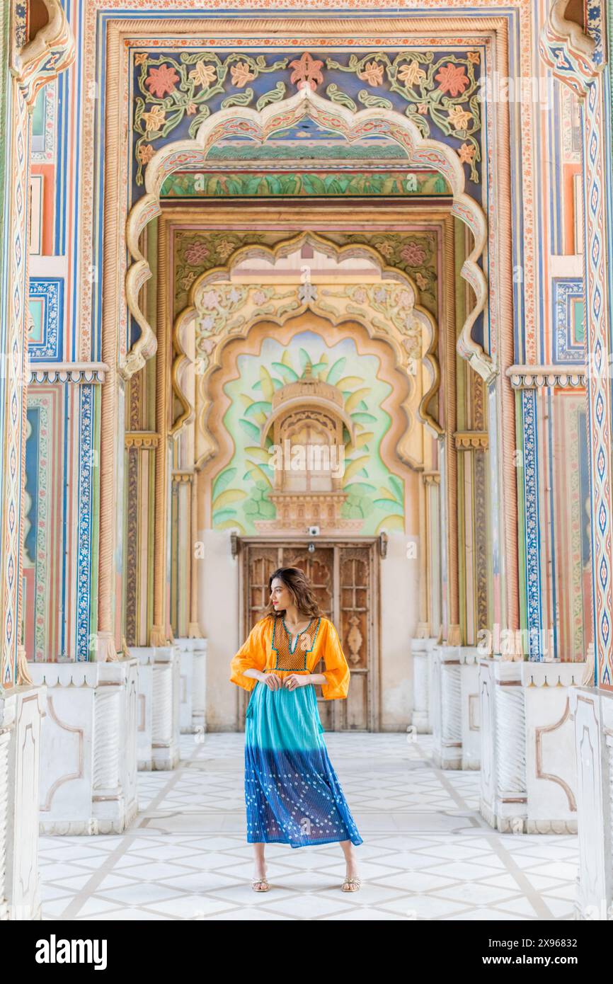 Woman at the Patrika Gate, Jaipur, Rajasthan, India, Asia Stock Photo ...