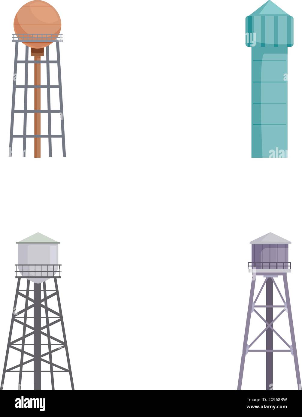 Collection of different water tower designs isolated on white ...