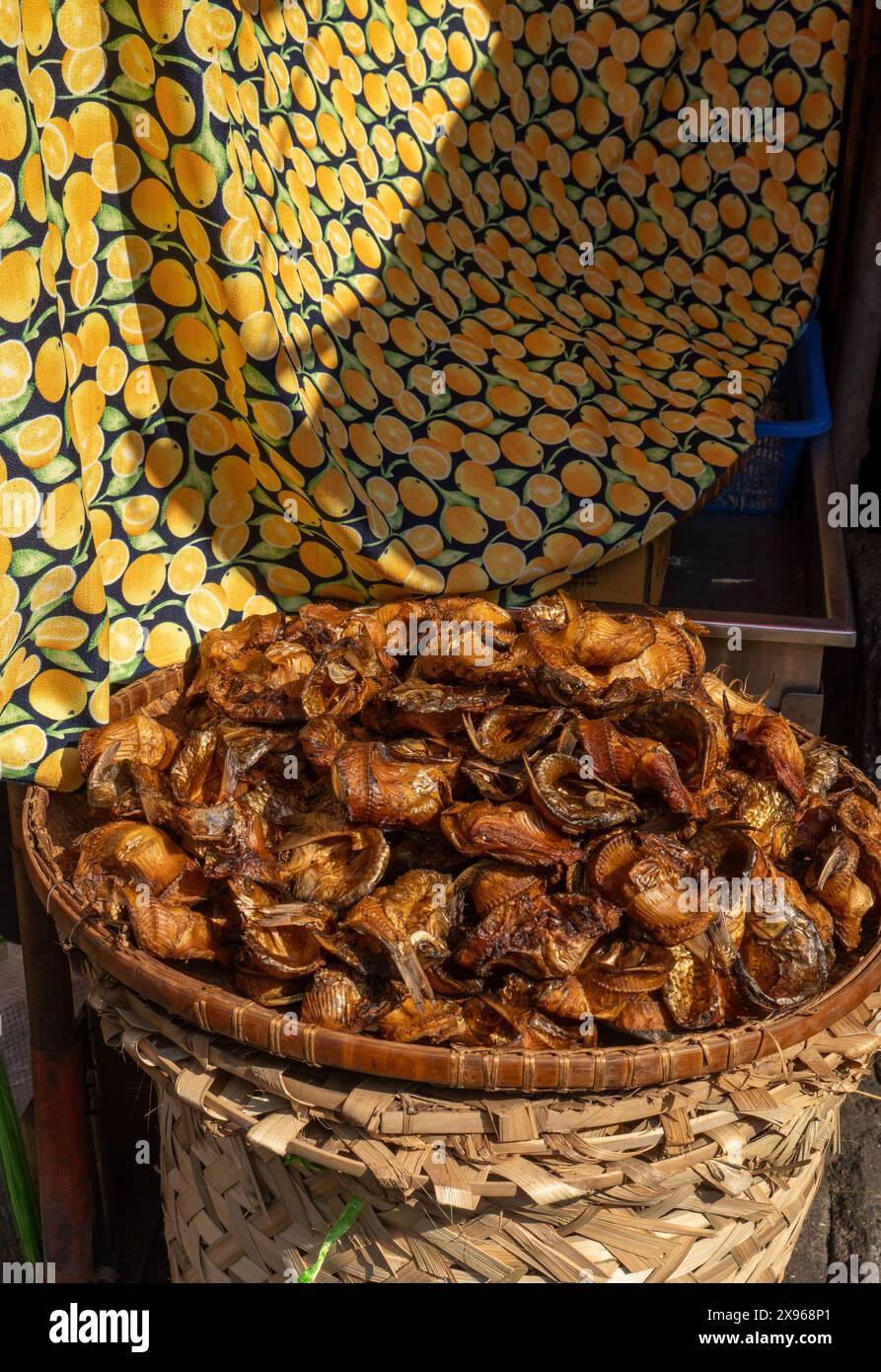 Basket of dried fish, Kad Luang fish and vegetable market in Chiang Mai ...