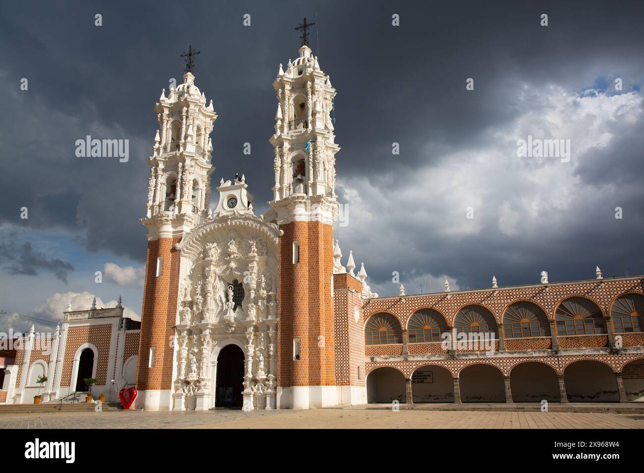 Stormy weather in the background, Basilica of Our Lady of Ocotlan ...