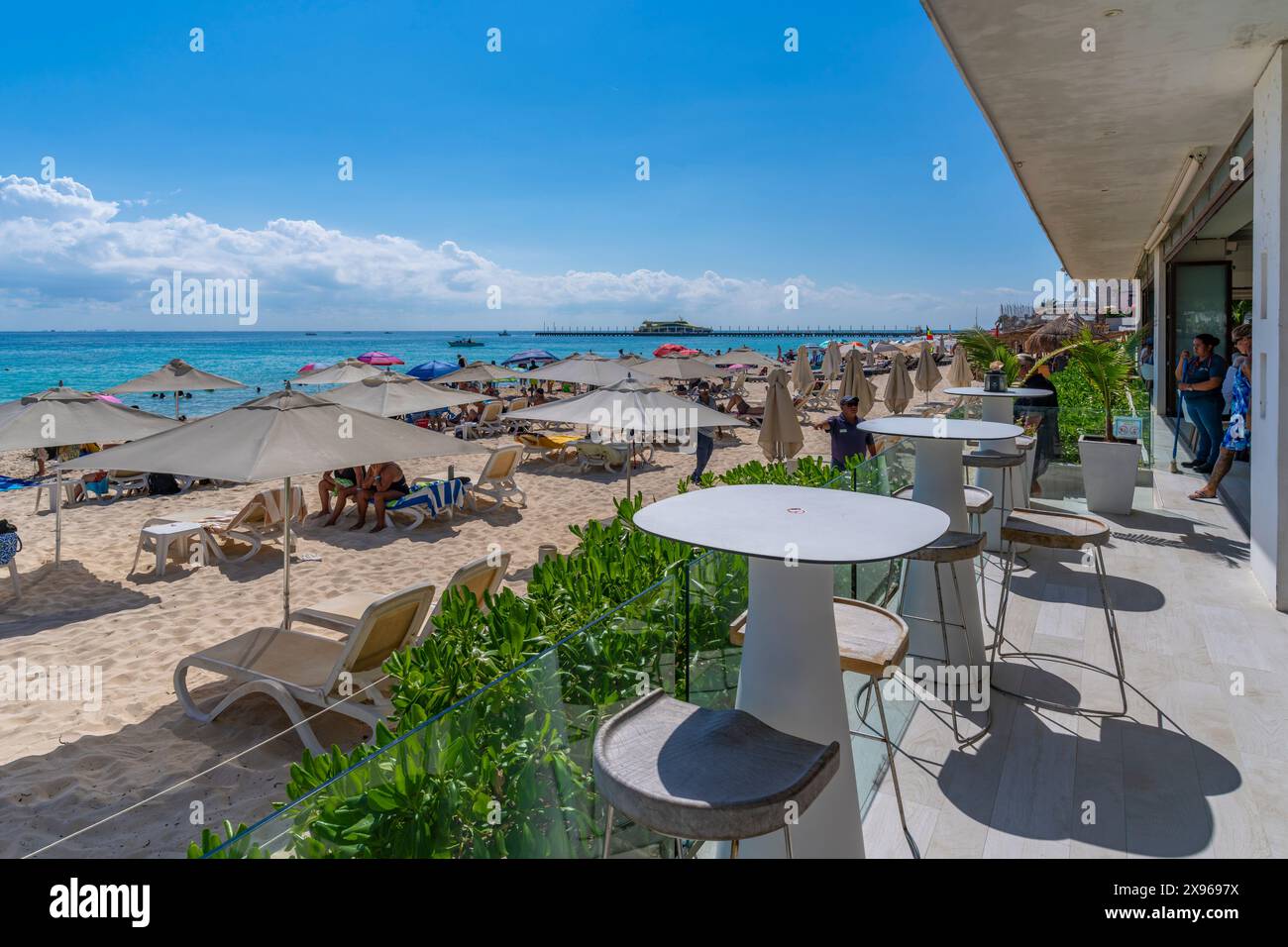 View of beach and sea, Playa del Carmen, Caribbean Coast, Yucatan ...
