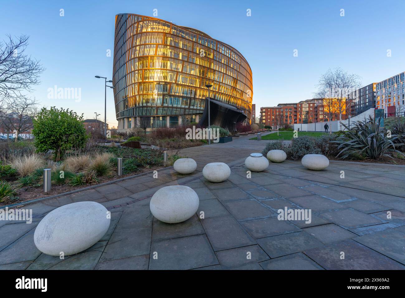 View of contemporary Co-op building in Angel Square, Manchester ...