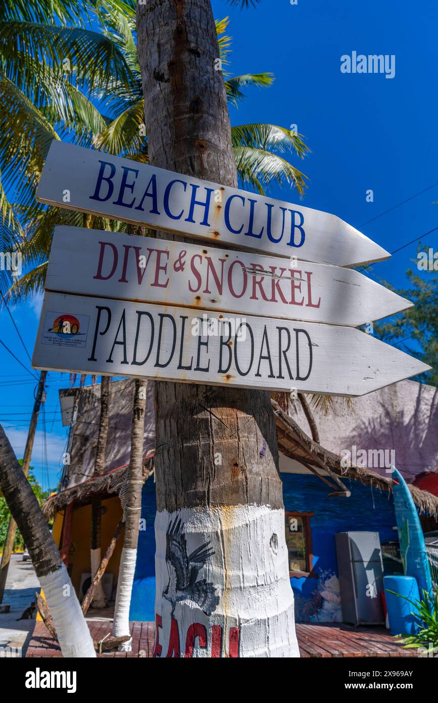 View of beach club sign at Puerto Morelos, Caribbean Coast, Yucatan ...