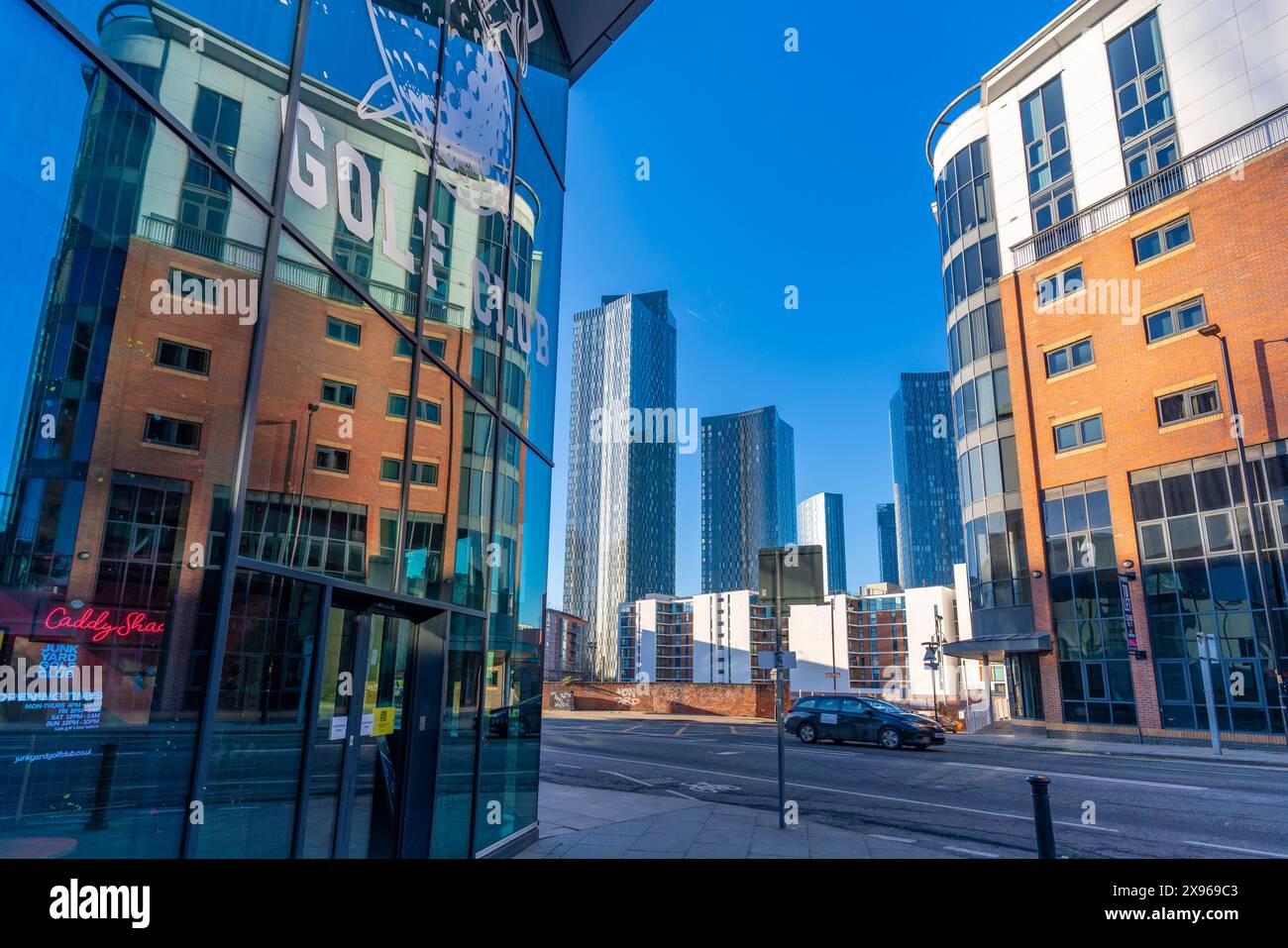 View of apartment buildings at Deansgate, Manchester, Lancashire ...