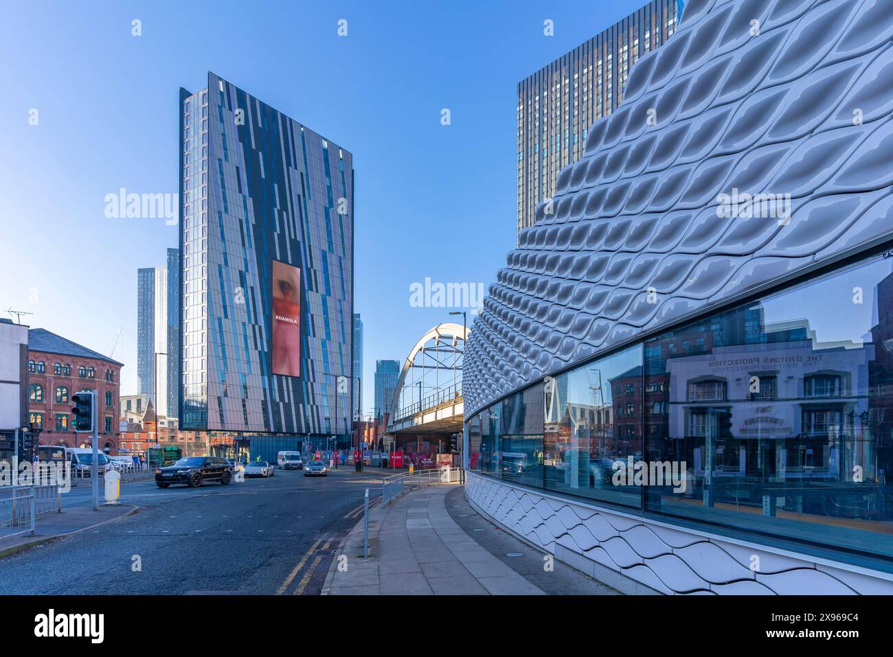View of apartment buildings and Tower Of Light, Manchester, Lancashire ...