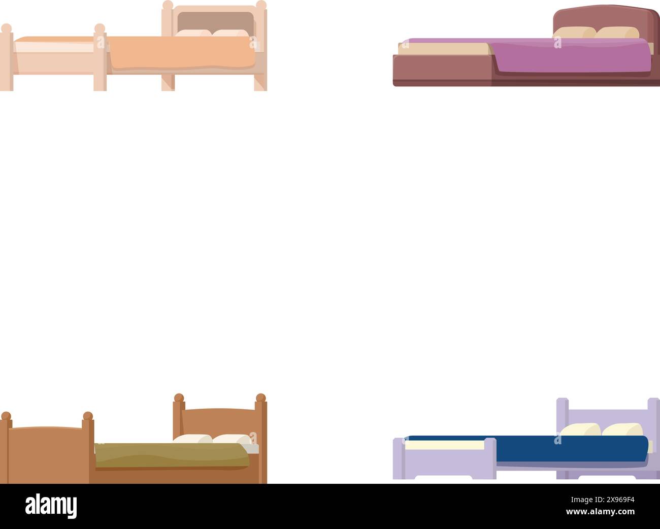 Collection of four cozy cartoonstyle bed illustrations perfect for ...