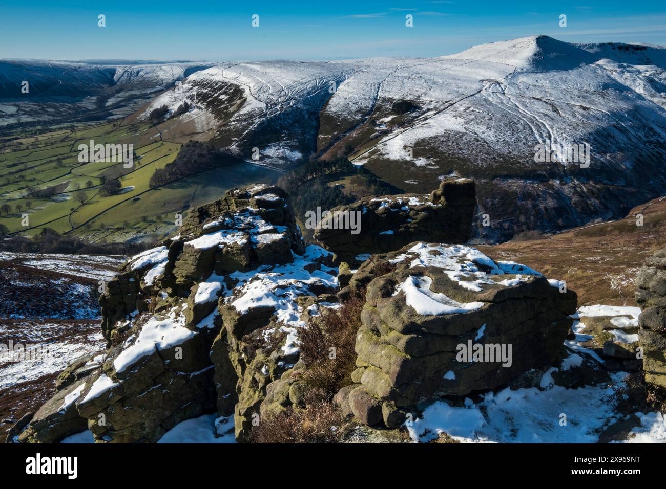 Grindslow Knoll and the Edale Valley from Ringing Roger rock formation ...