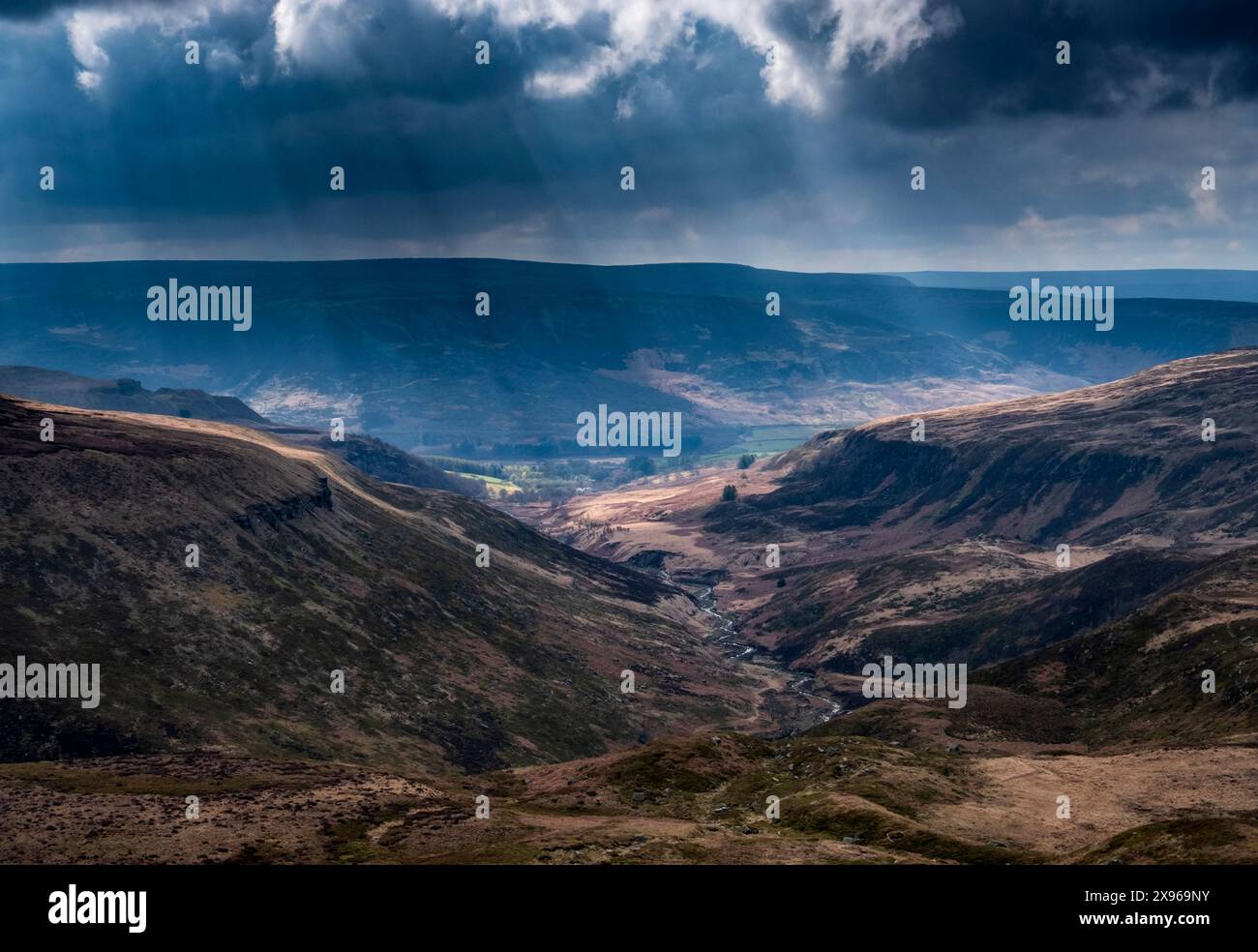 Crowden Great Brook valley backed by Bleaklow Hill, Peak District ...