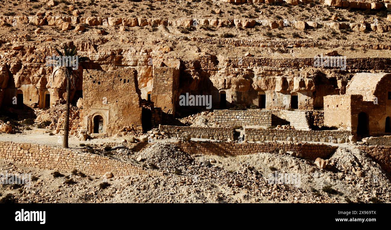 The ruins of Berber troglodyte structures, Tataouine region, southern ...