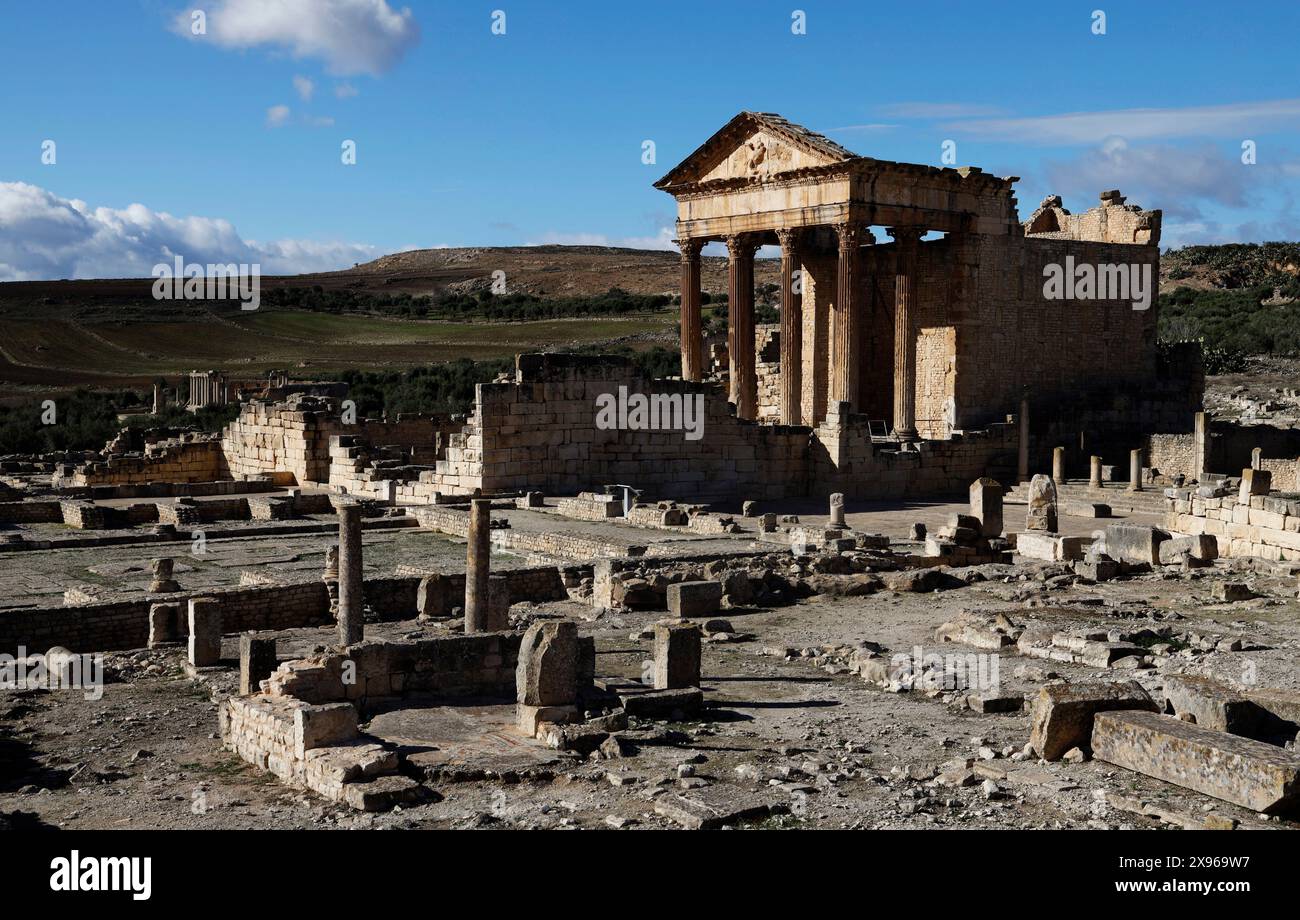 The ruins of the Roman town of Dougga, UNESCO World Heritage Site ...