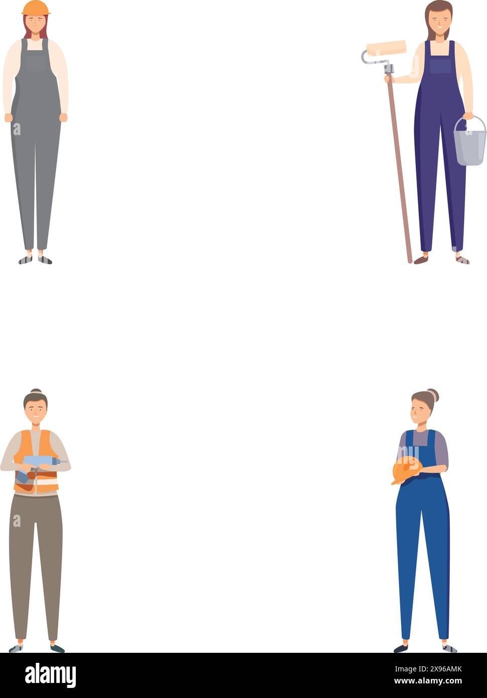Collection of four illustrated professionals with jobspecific attire ...