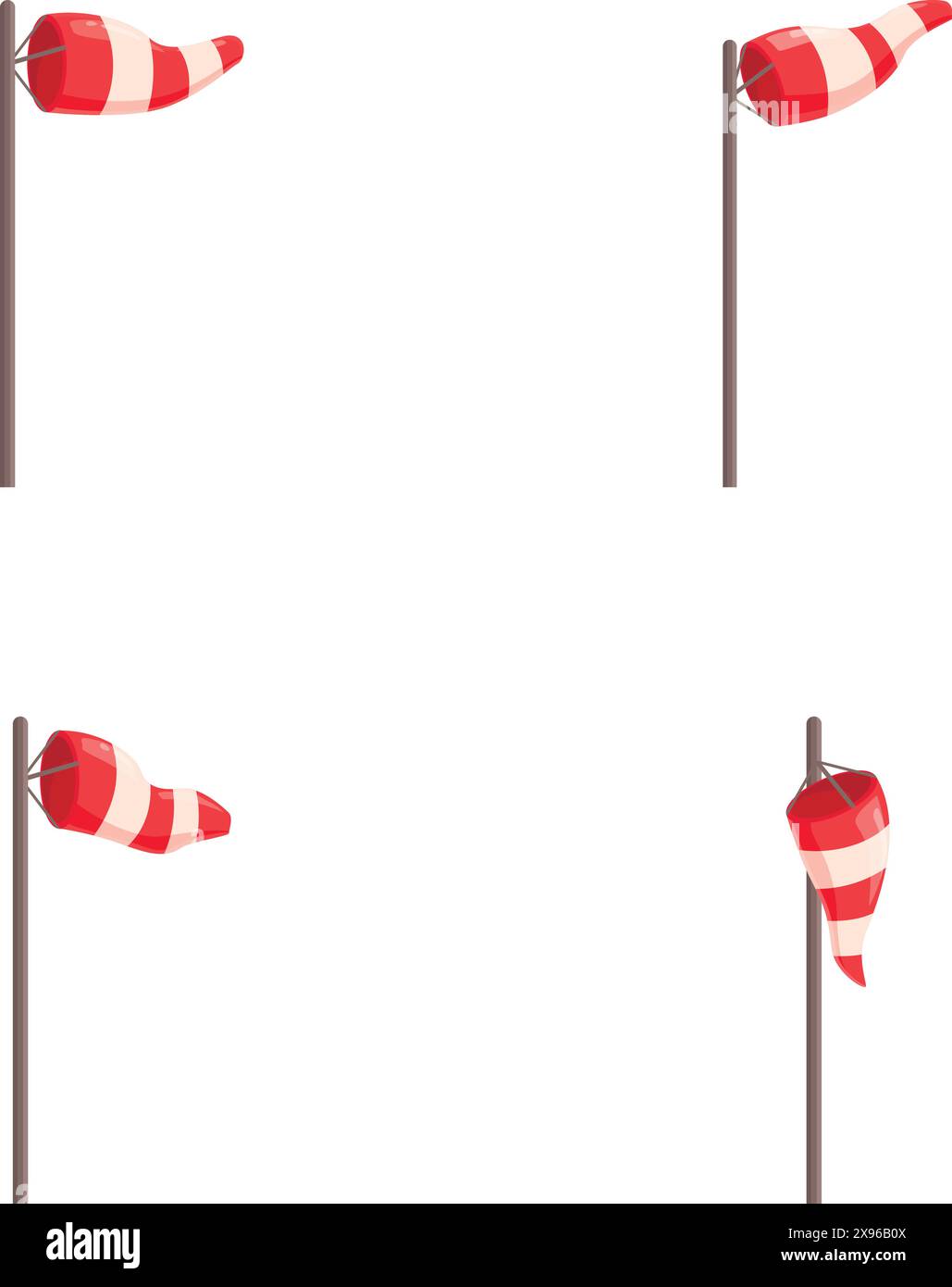 Set of four windsocks showing different wind directions and speeds ...