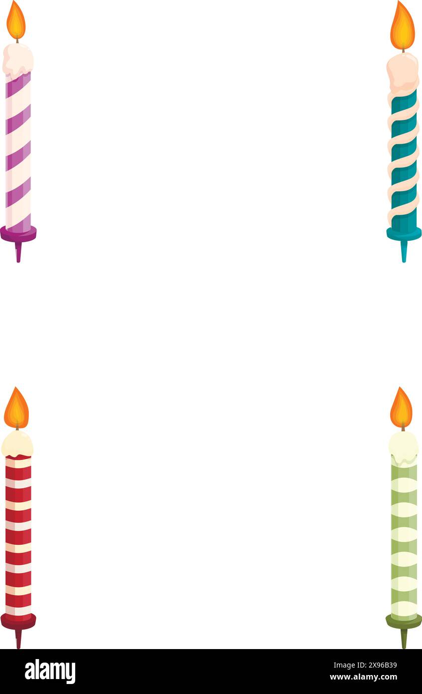 Illustration of four lit birthday candles in various striped patterns ...