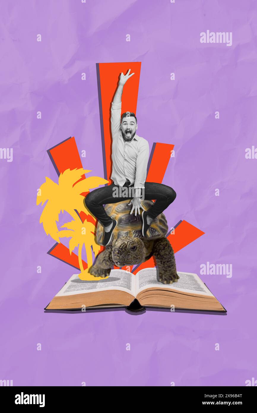 Exclusive magazine picture sketch collage image of funky guy enjoy book ...