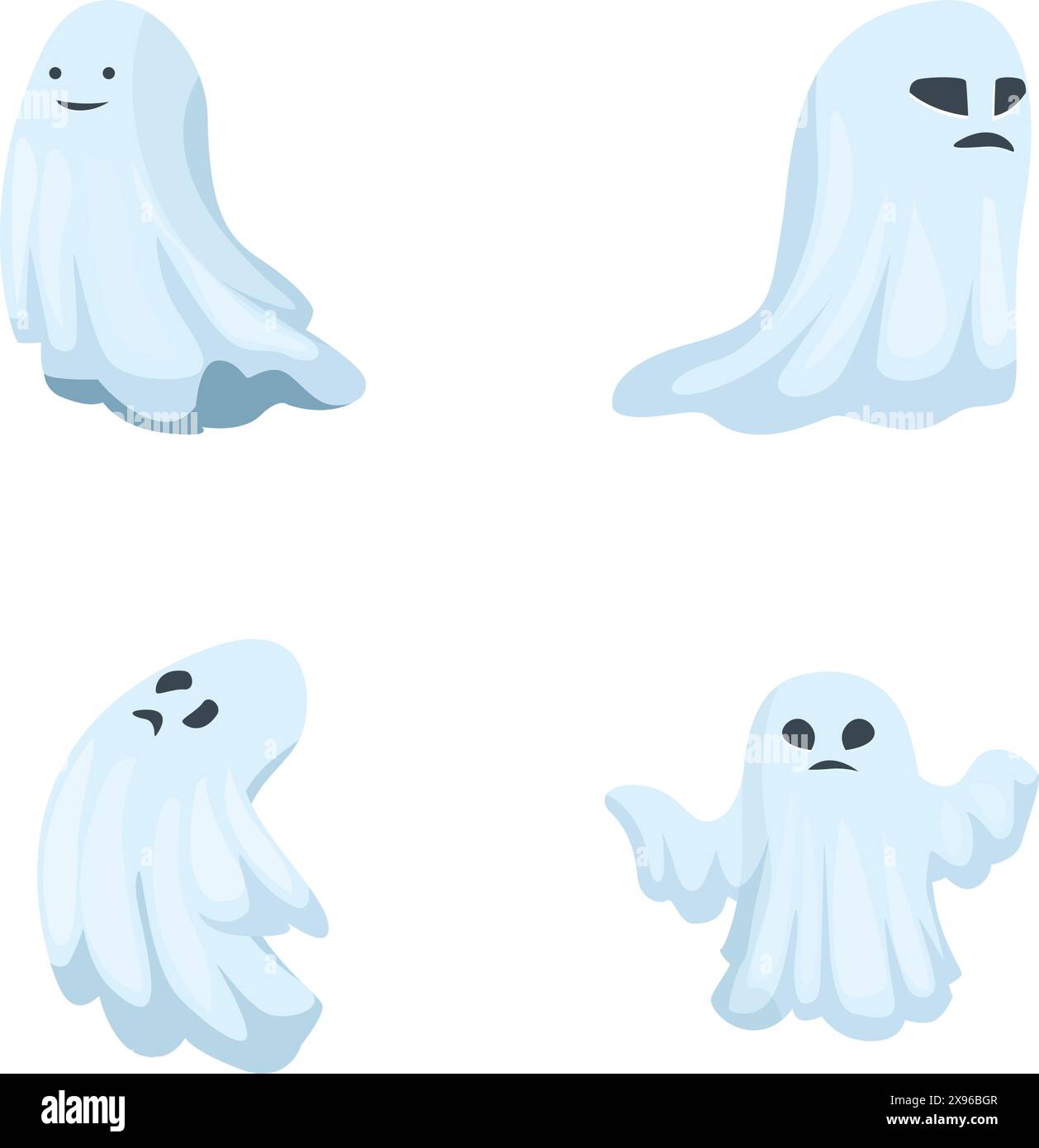 Collection of four adorable cartoon ghost illustrations, with various ...