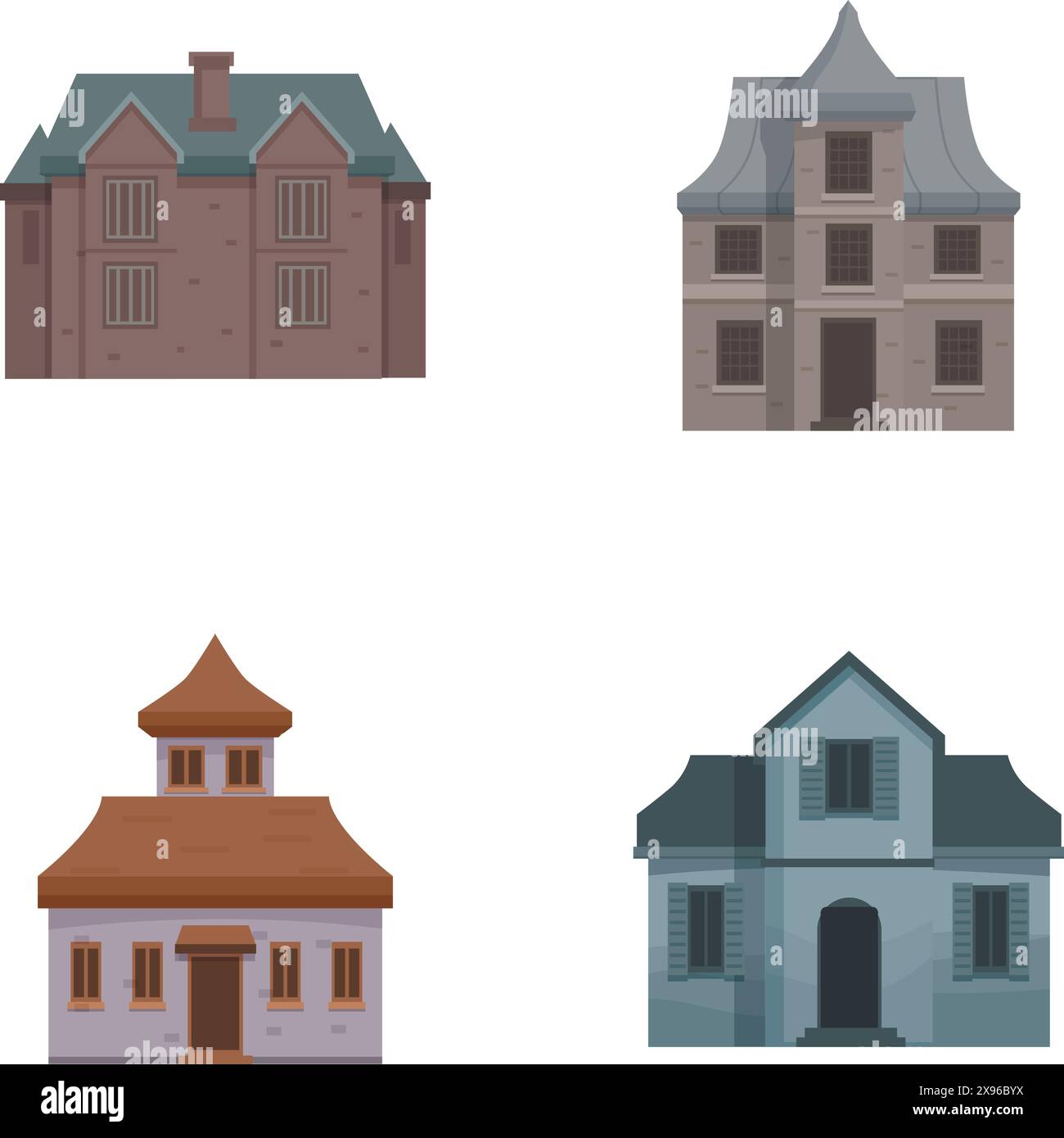 Collection of four cartoonstyle houses, isolated on a white background for easy use Stock Vector ...