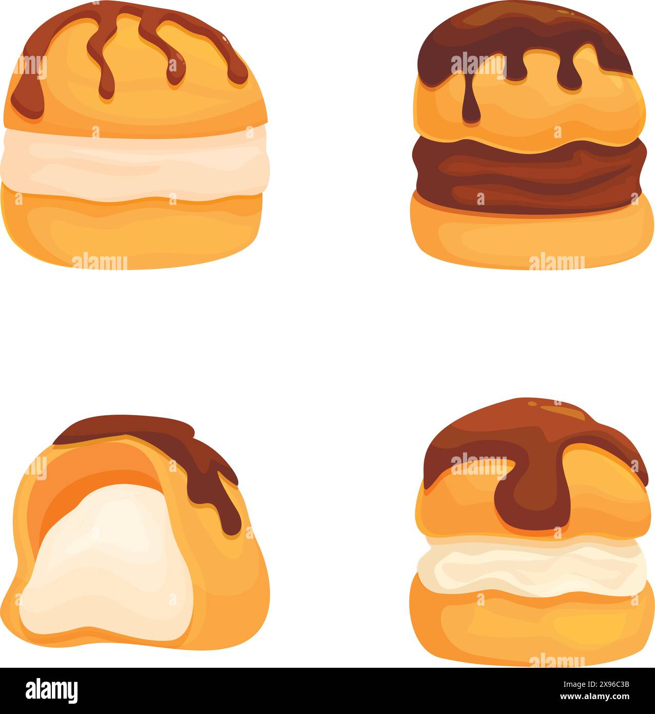 Delicious assorted cream puffs collection with chocolate glaze and ...