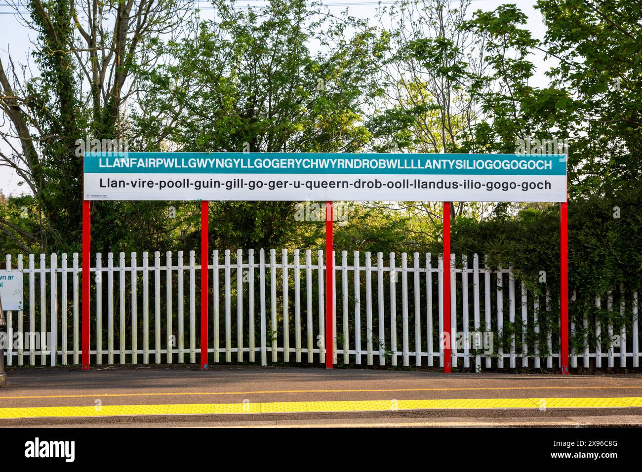 Llanfair railway station with the famous long name, Anglesey, Wales, UK ...