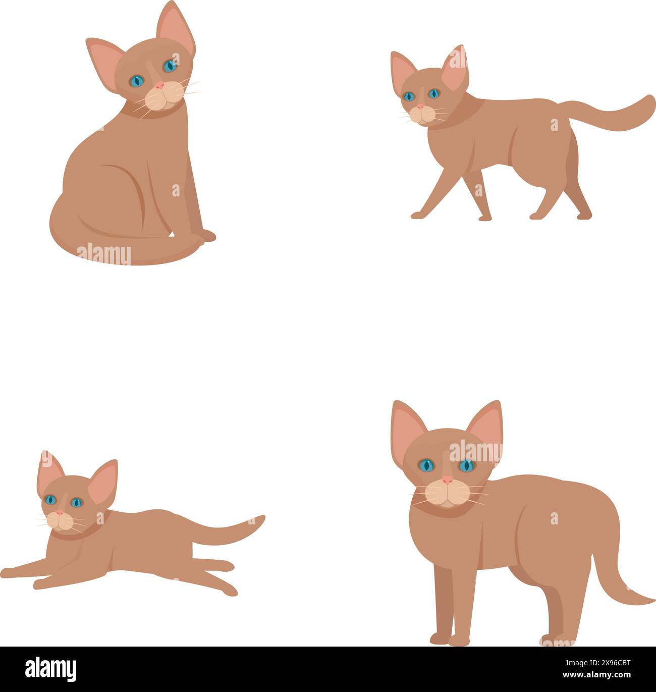 Illustration collection featuring adorable brown cats sitting, standing ...