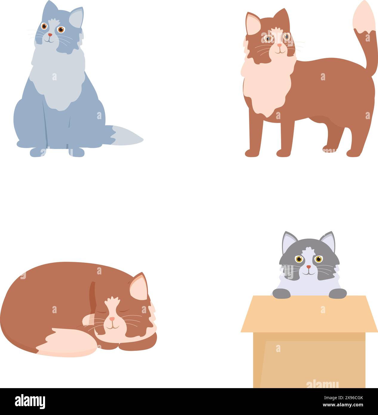 Collection of four adorable illustrated cats standing hi-res stock ...