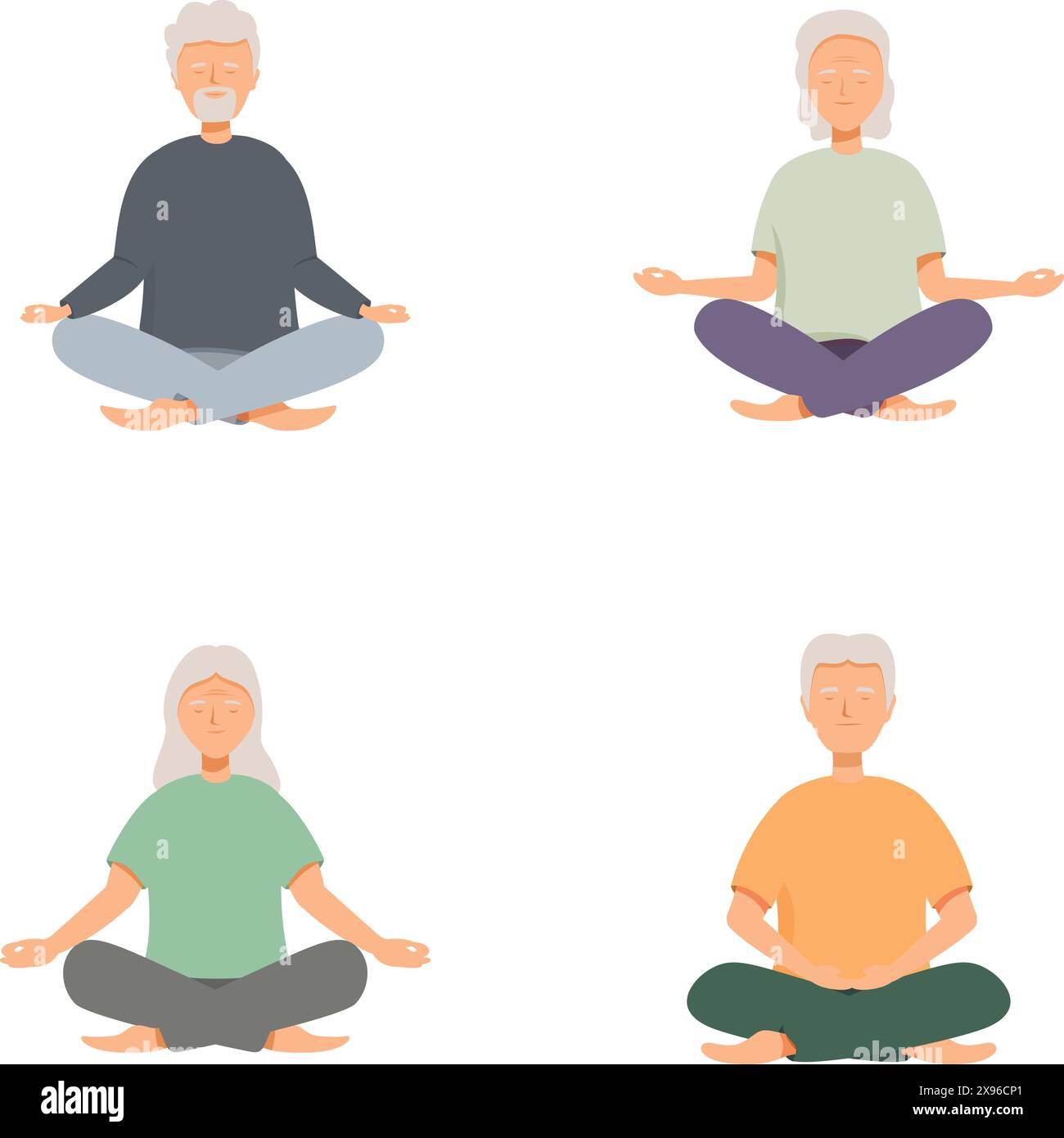 Illustration of elderly couples in calm meditation poses, promoting ...