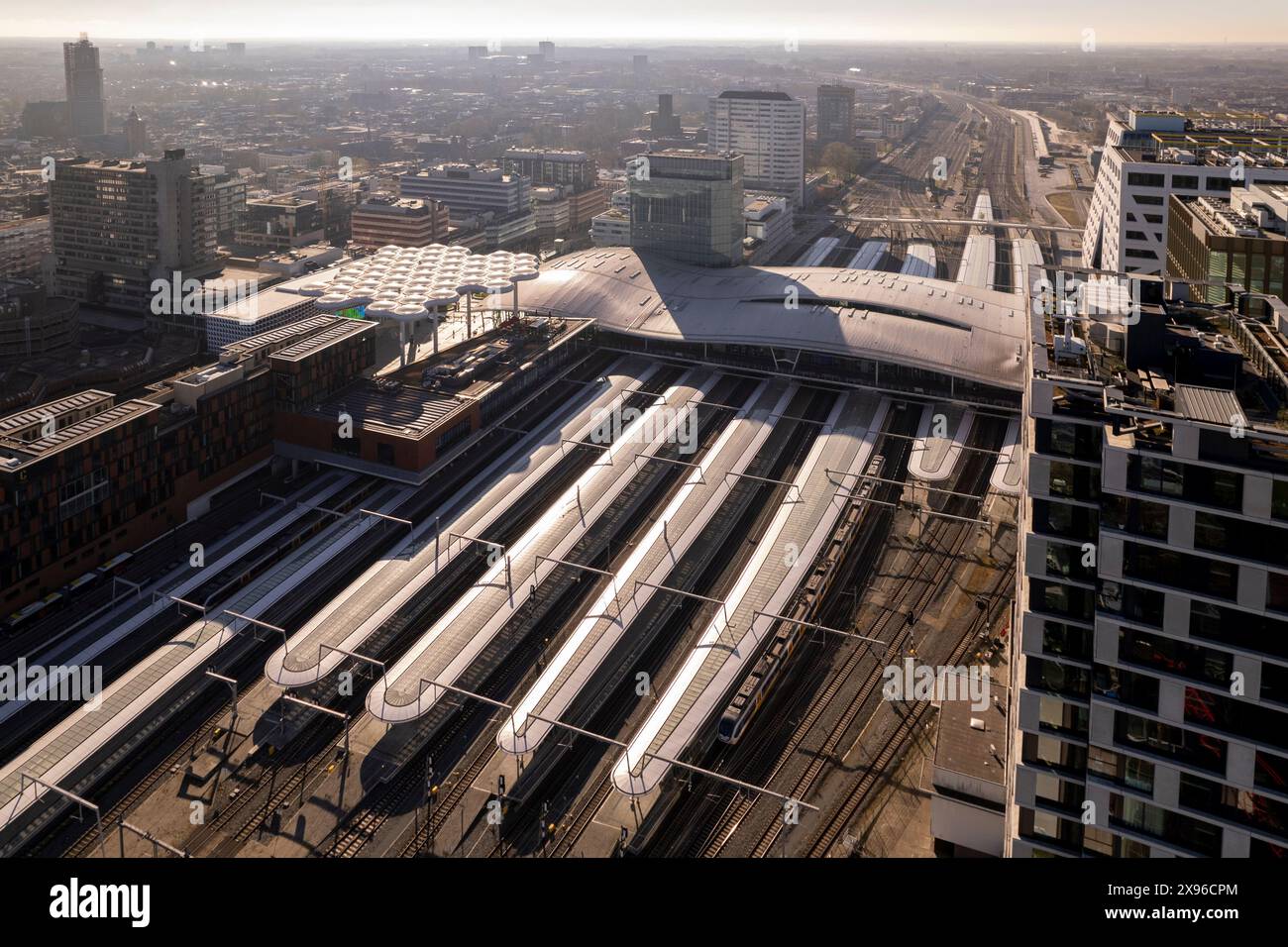 Aerial of central train station largest infrastructure hub public ...