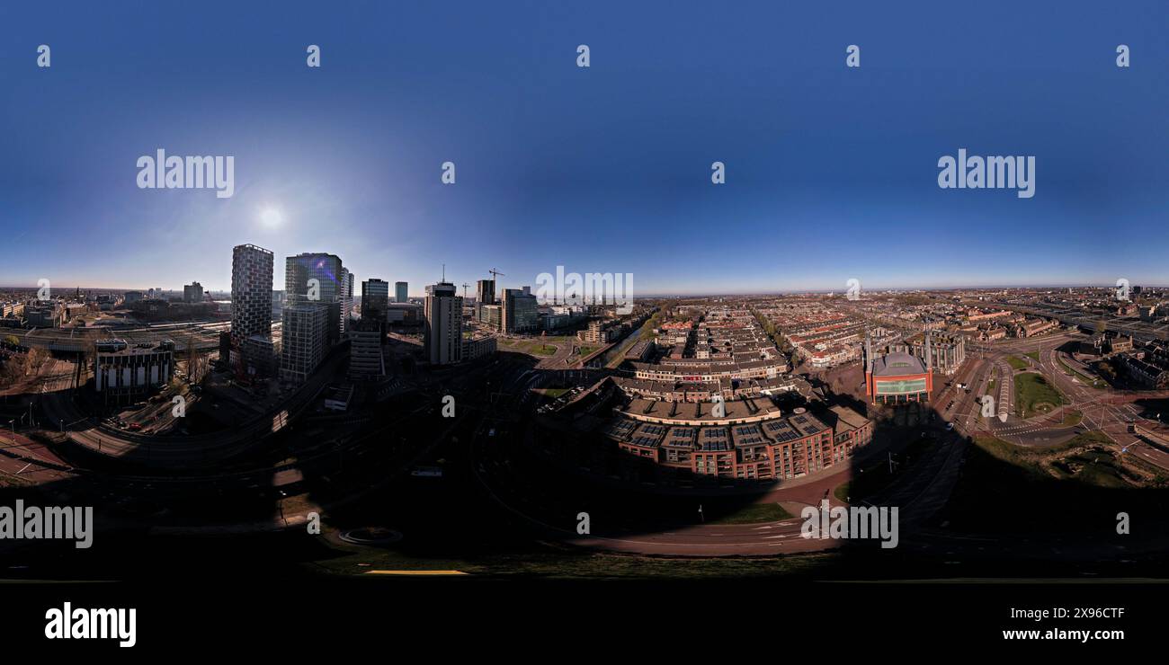 Super wide panoramic aerial view Dutch centre of Utrecht with high rise ...