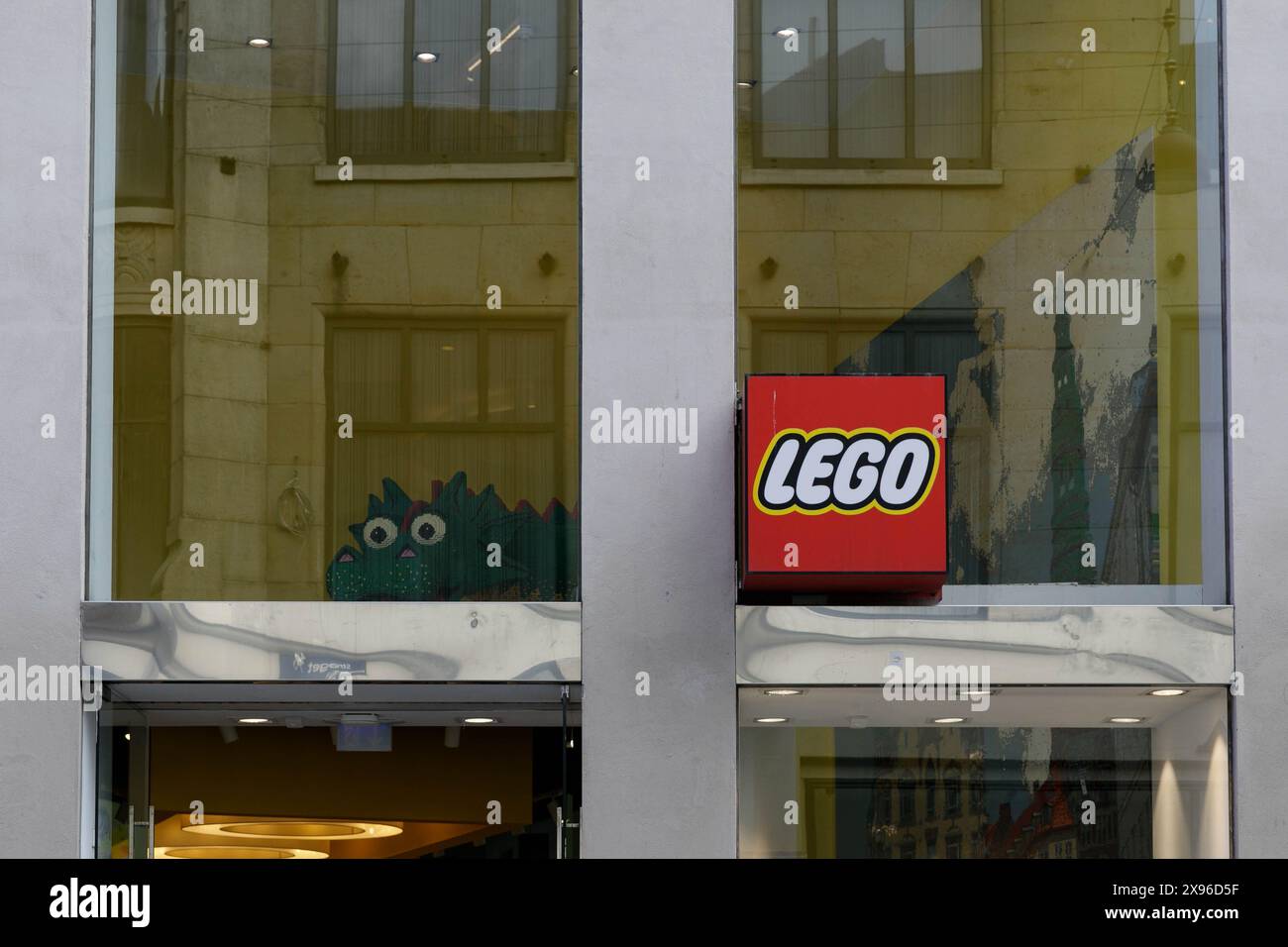 The LEGO logo is visible on the store, located in the center of ...
