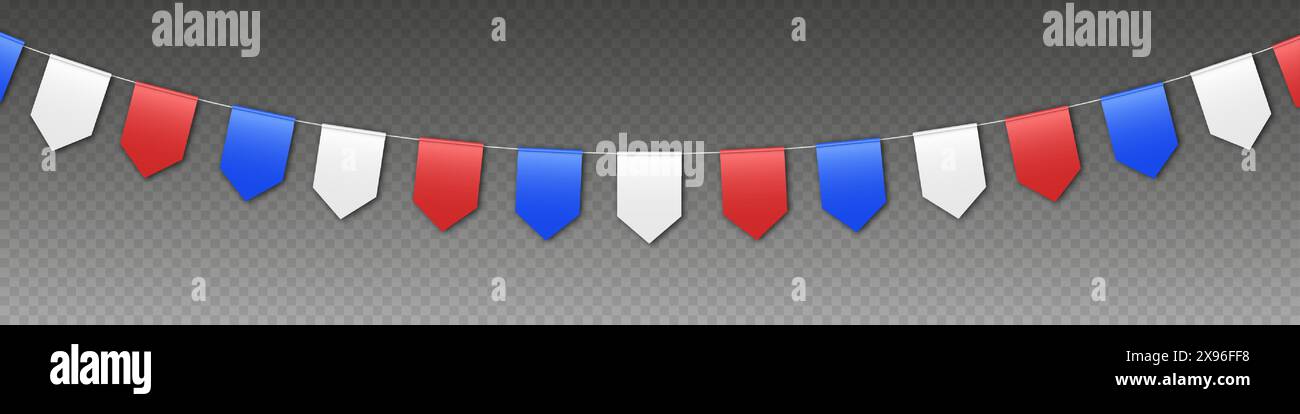 Bunting flags garland, party flags in red, blue and white colors Stock ...