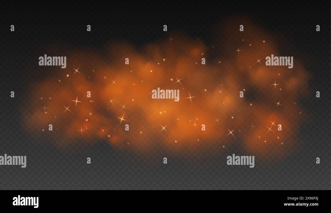 Orange magic smoke with stars and sparkles, fog with glowing particles ...