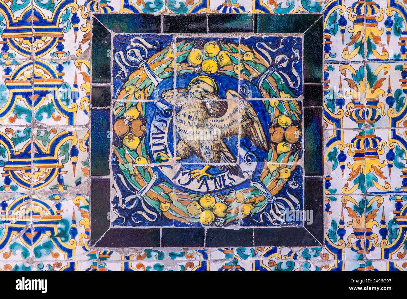 Saint John symbol on old glazed ceramic tiles, Fine Arts Museum ...