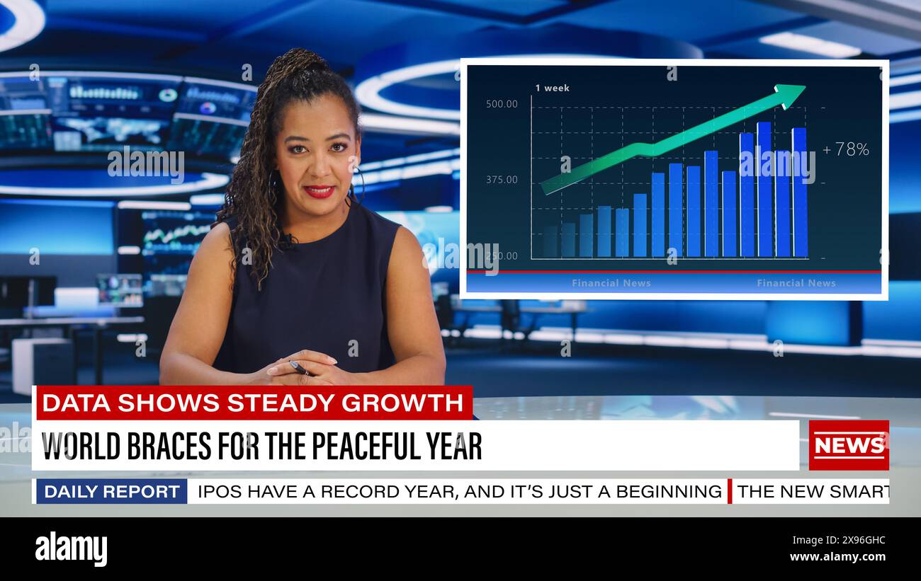 Split Screen TV News Live Report: Anchorwomen Talks. Reportage Montage ...