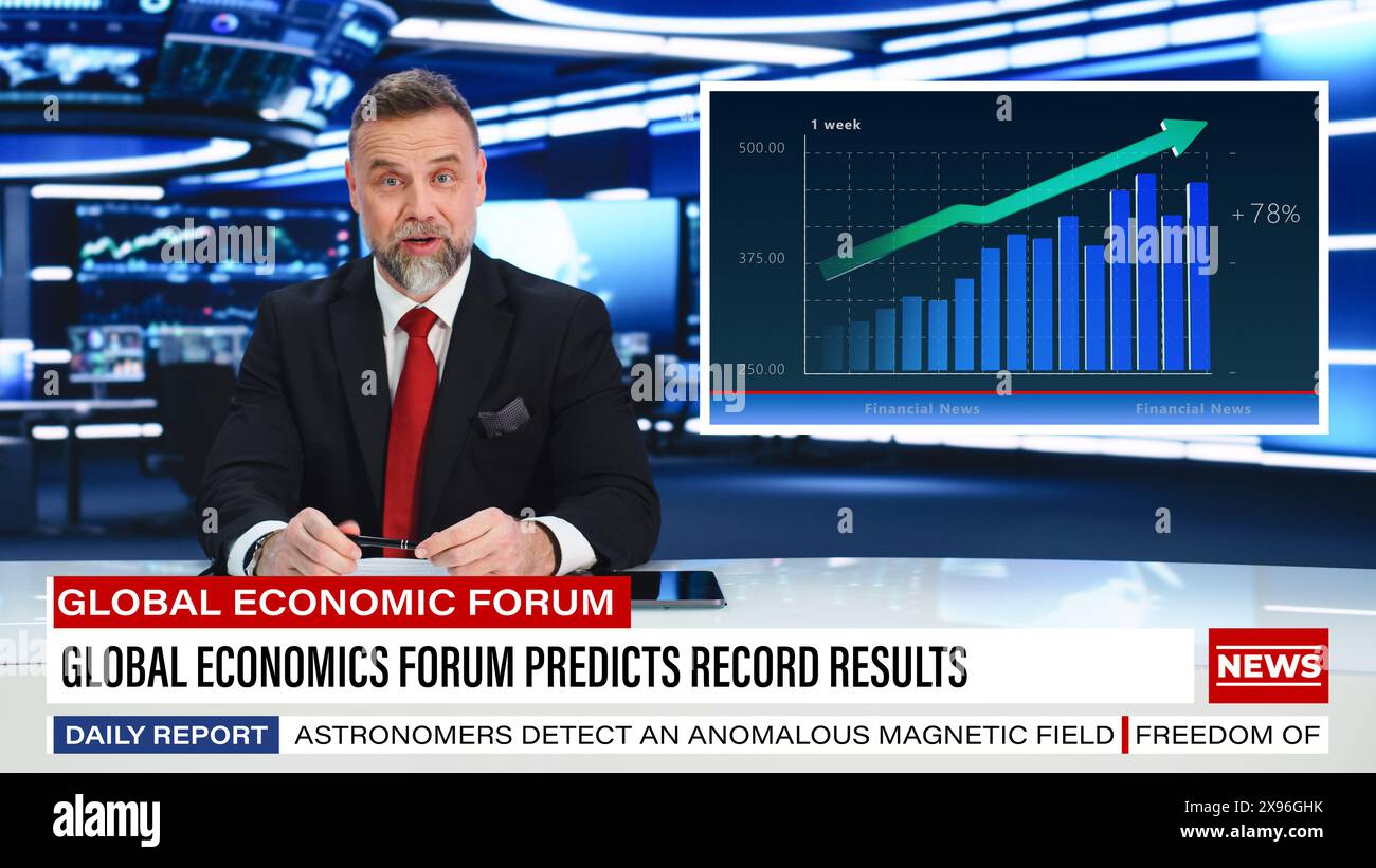 Split Screen TV News Live Report: Anchorman Talks. Reportage Montage ...