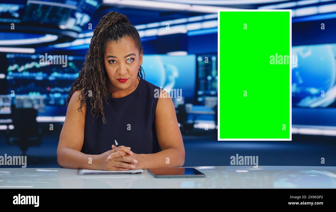 Split Screen TV News Live Report: Female Anchor Talks, Reporting ...