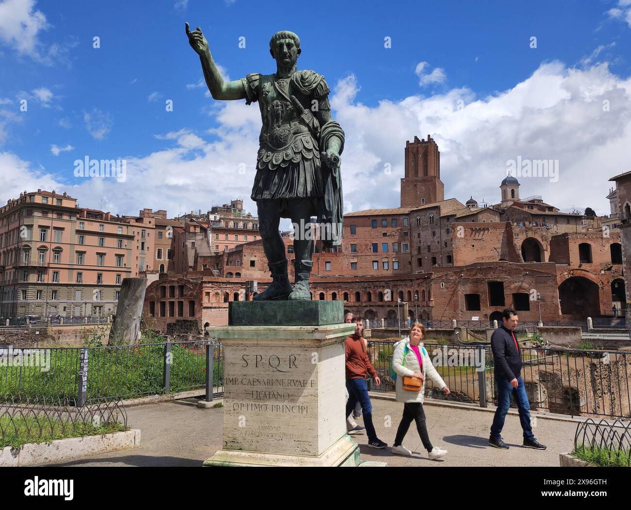 Rome: Trajan's Forum and statue of Emperor Julius Caesar Stock Photo ...