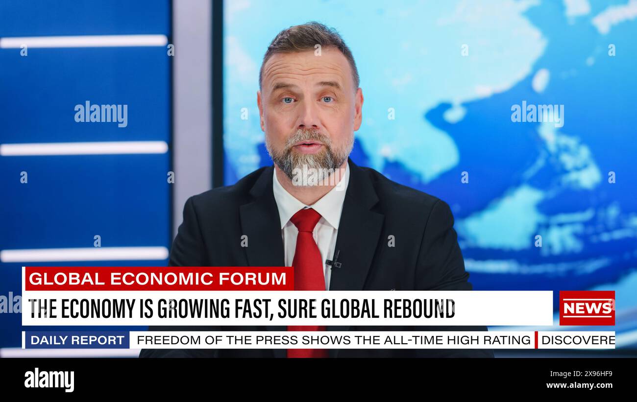 TV Live News Program: Presenter Reporting On the Events of the Day ...