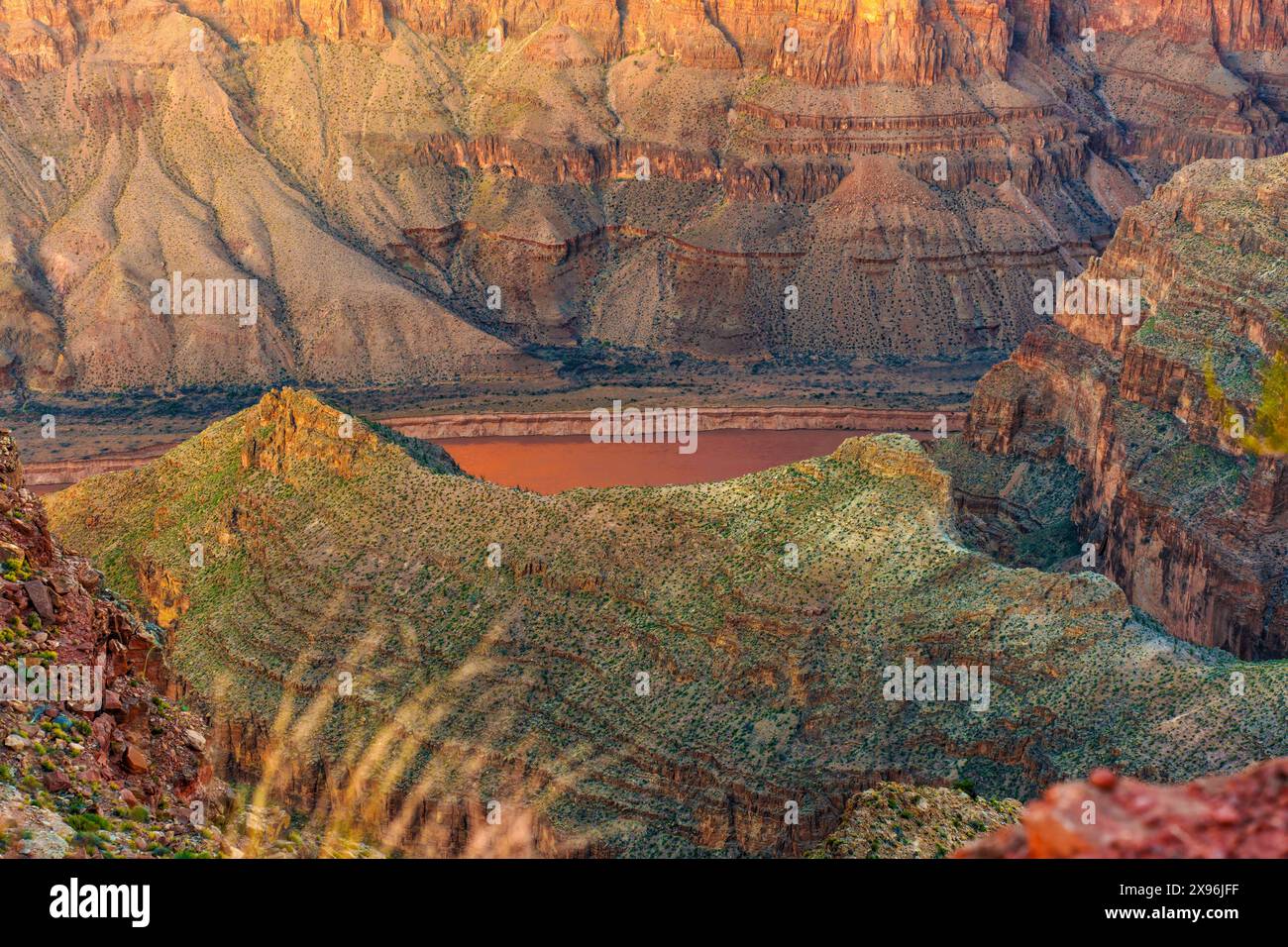 Landscape view of the Grand Canyon with the river visible at its base ...