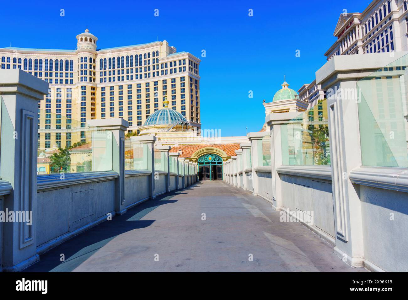 Las Vegas, Nevada - April 13, 2024: Pathway leading to one of the entrances of the Bellagio ...