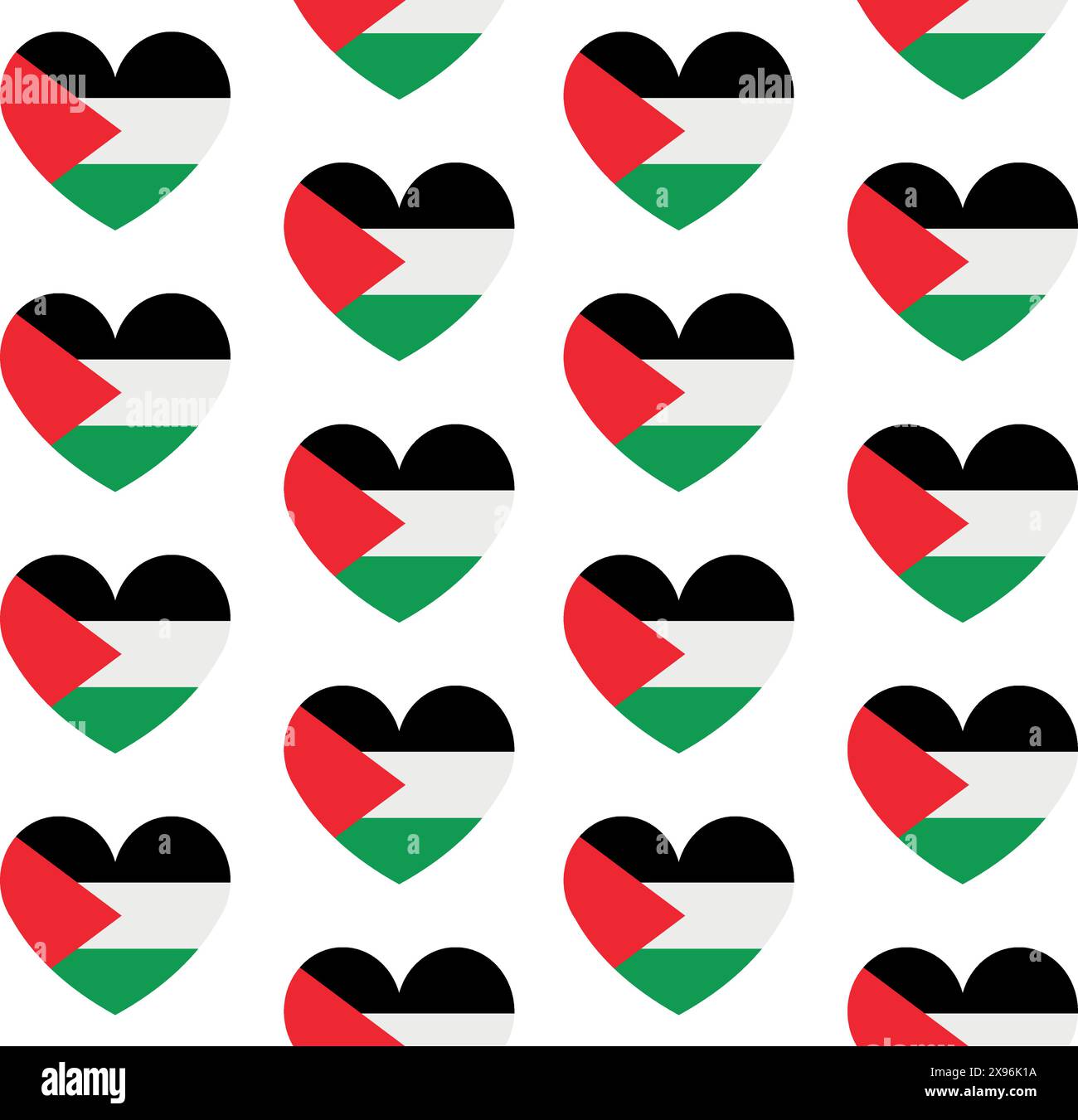 Vector seamless pattern of flat heart with Palestine flag isolated on ...