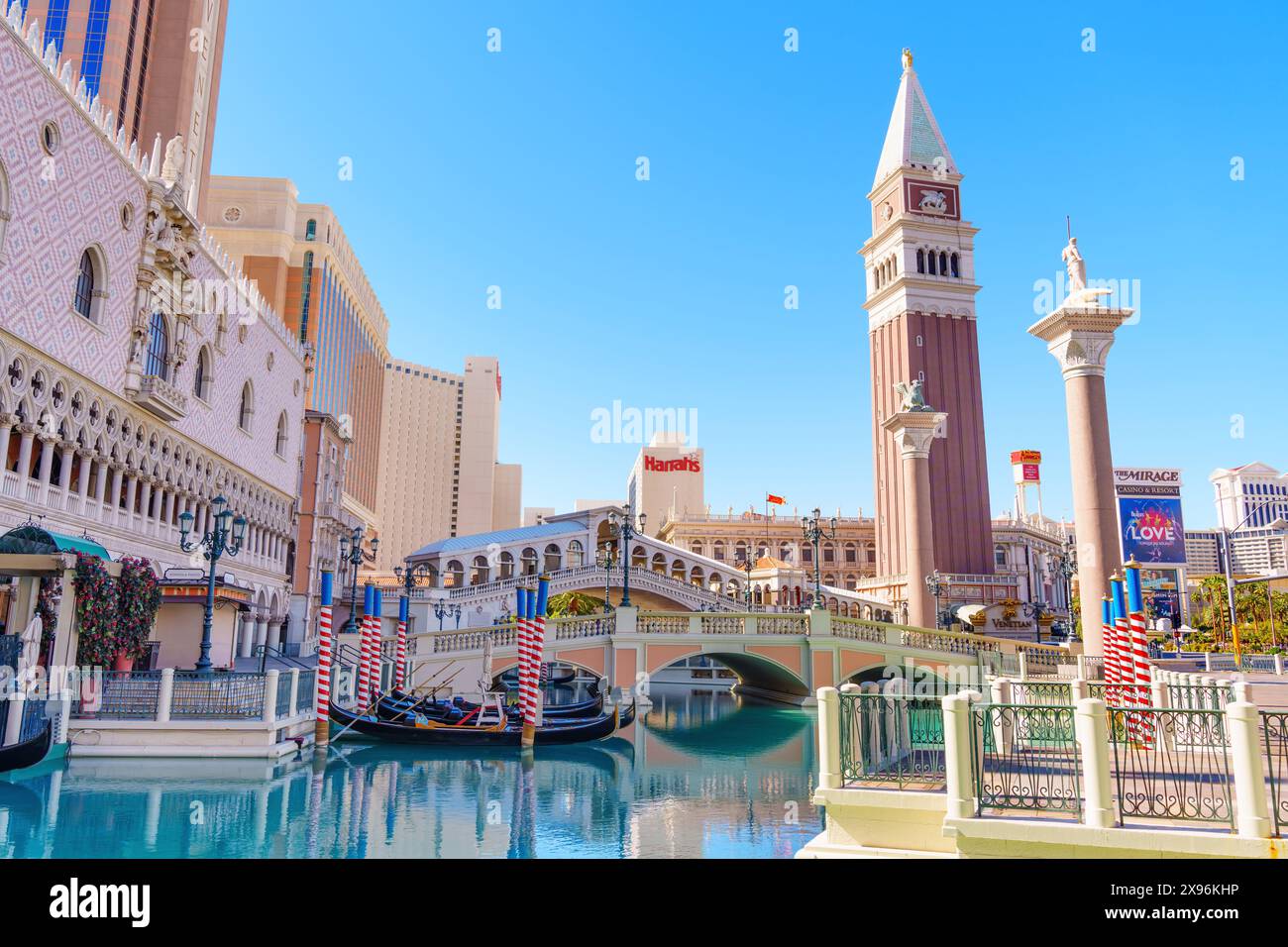 Las Vegas, Nevada - April 13, 2024: Famous Canal and Clock Tower of the Venetian Hotel and ...