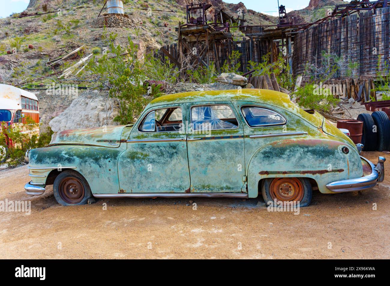 Nelson, Nevada - April 15, 2024: Rusted vintage Chrysler car parked in ...