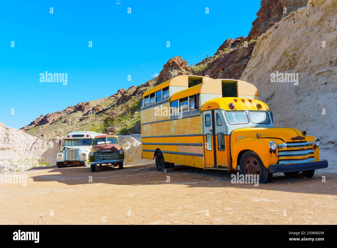 Nelson, Nevada - April 15, 2024: Abandoned double-decker school bus and ...