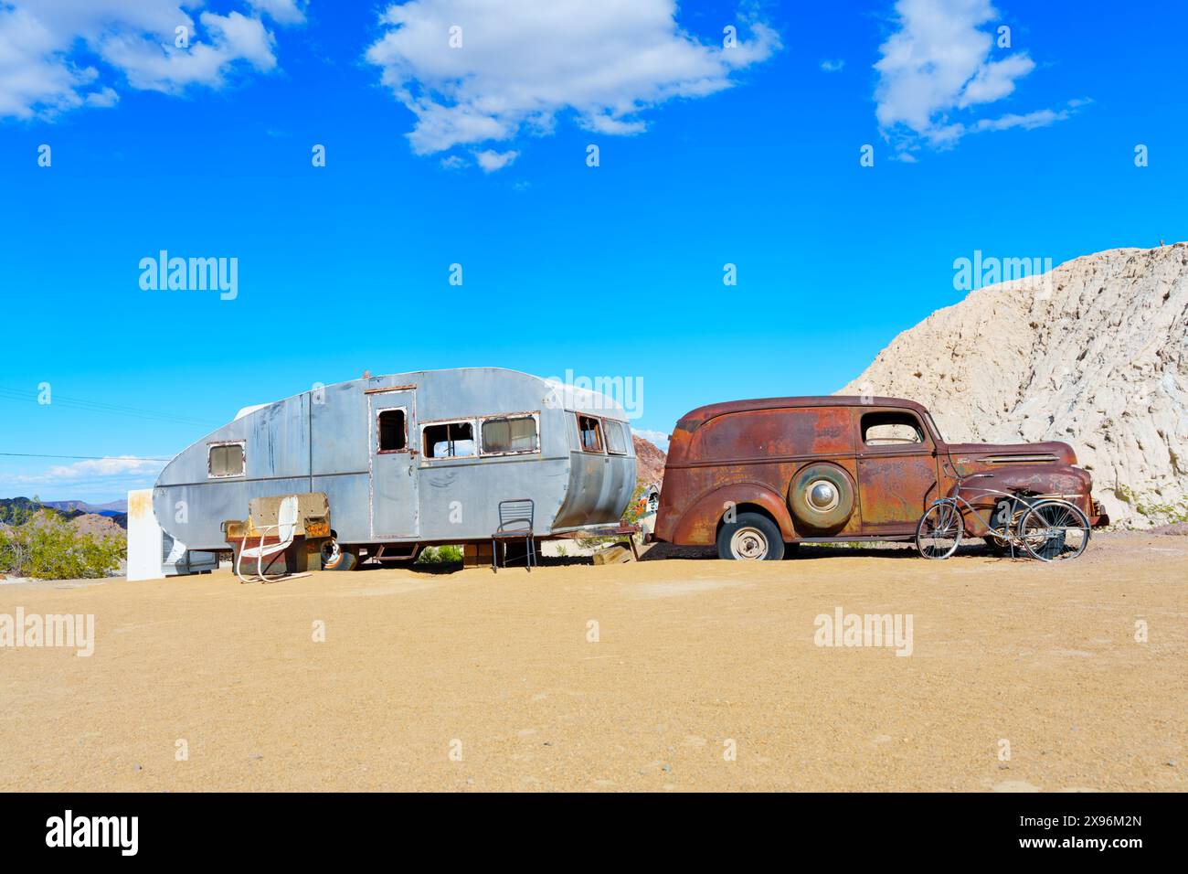 Nelson, Nevada - April 15, 2024: Heavily rusted vintage car attached to ...