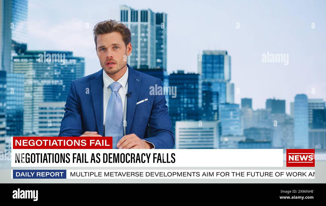 TV Live News Program: Presenter Reporting On the Events, Science ...