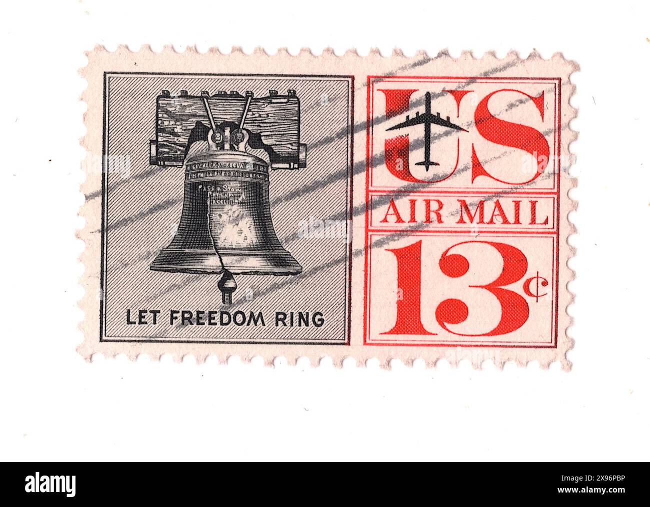 A vintage Air Mail postage stamp from the USA isolated on a white ...