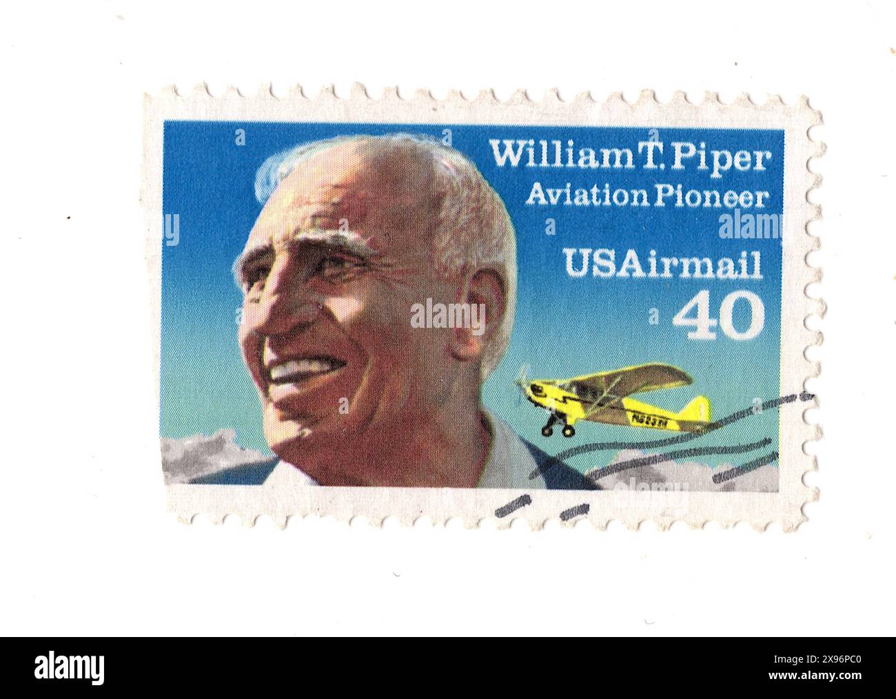 A vintage Air Mail postage stamp from the USA isolated on a white ...