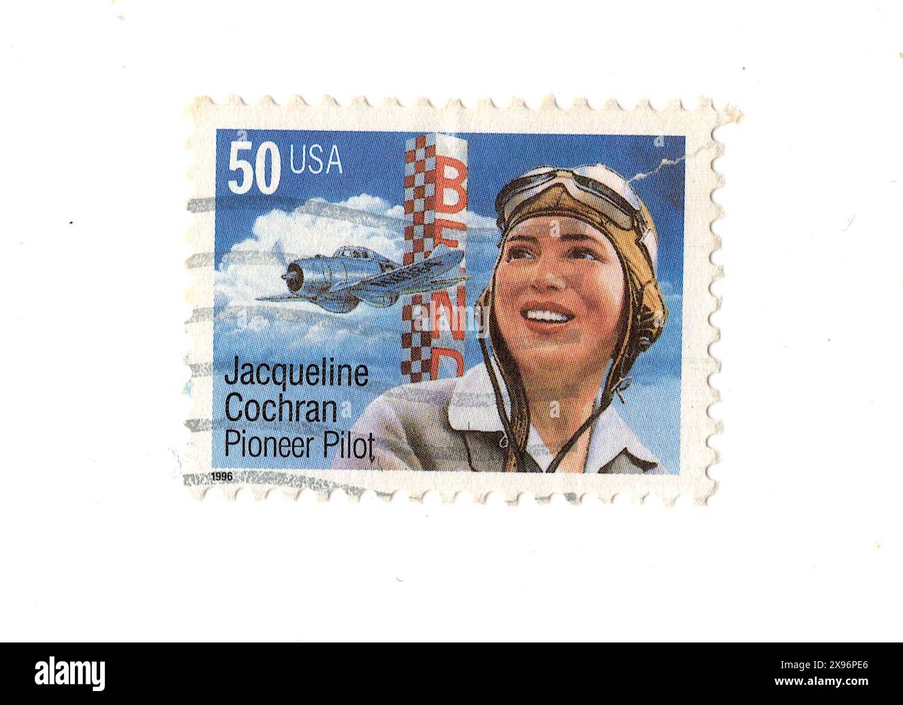 A vintage Air Mail postage stamp from the USA isolated on a white ...