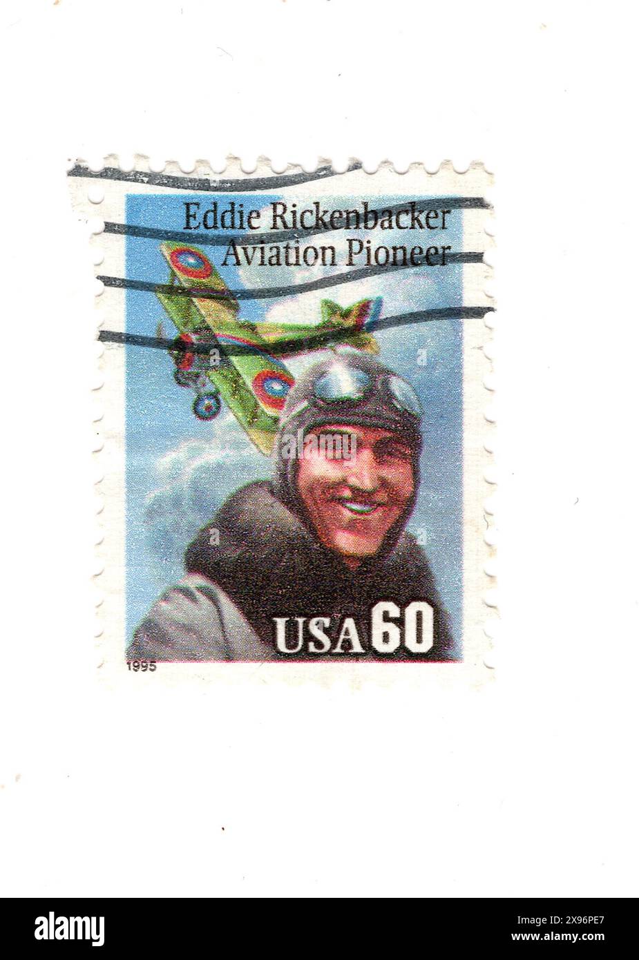 A vintage Air Mail postage stamp from the USA isolated on a white ...