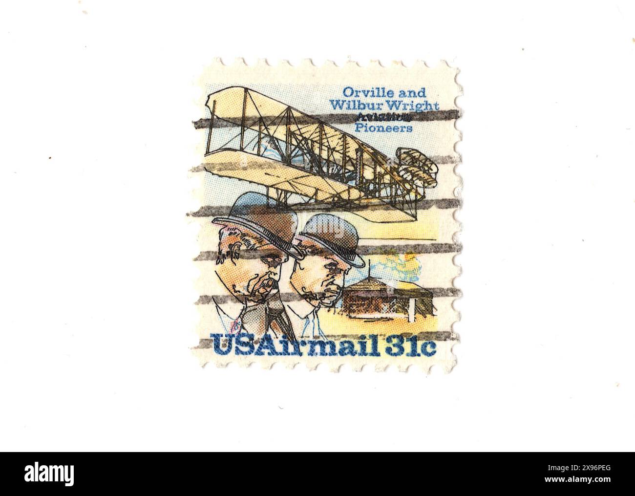 A vintage Air Mail postage stamp from the USA isolated on a white ...
