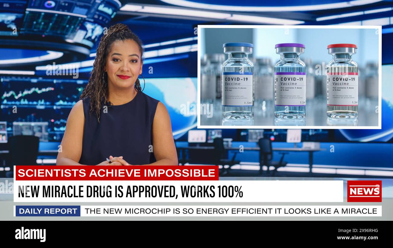 Split Screen TV News Live Report: Female Anchor Talks, Reporting About ...